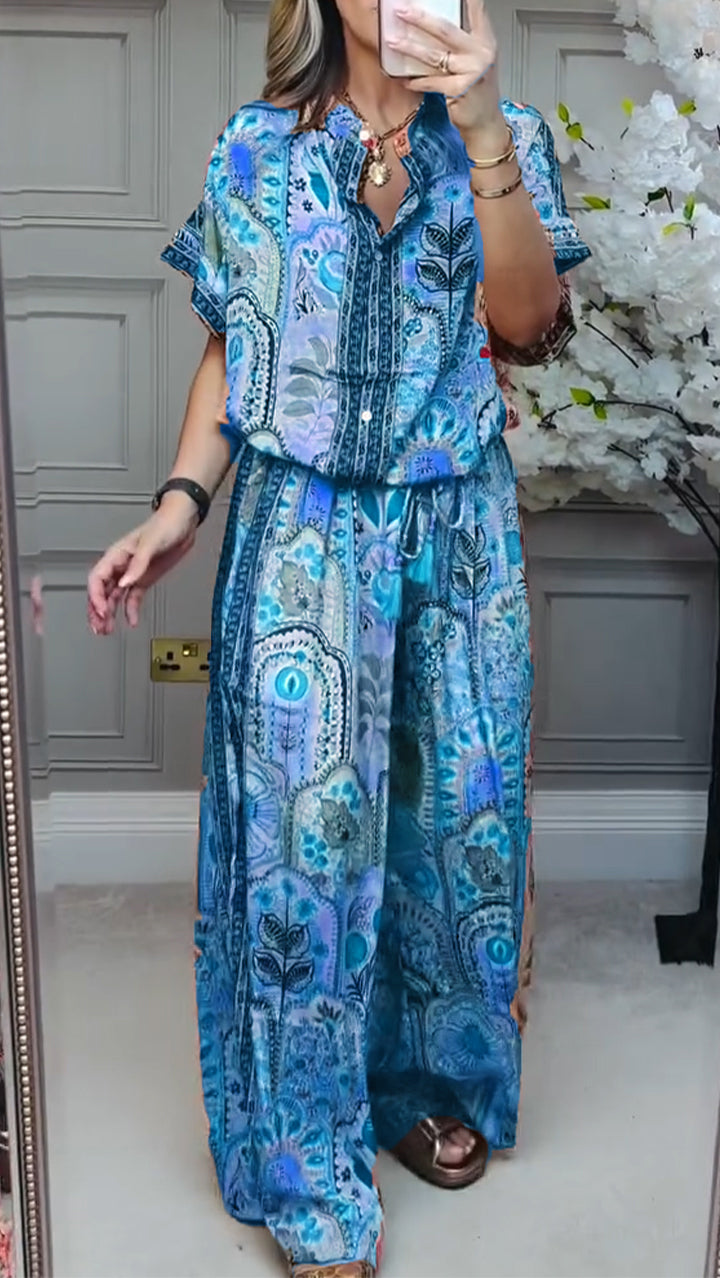 Round Neck Printed Loose Casual Suit – Samberule