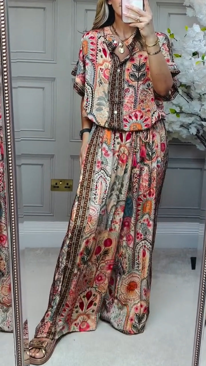 Round Neck Printed Loose Casual Suit – Samberule