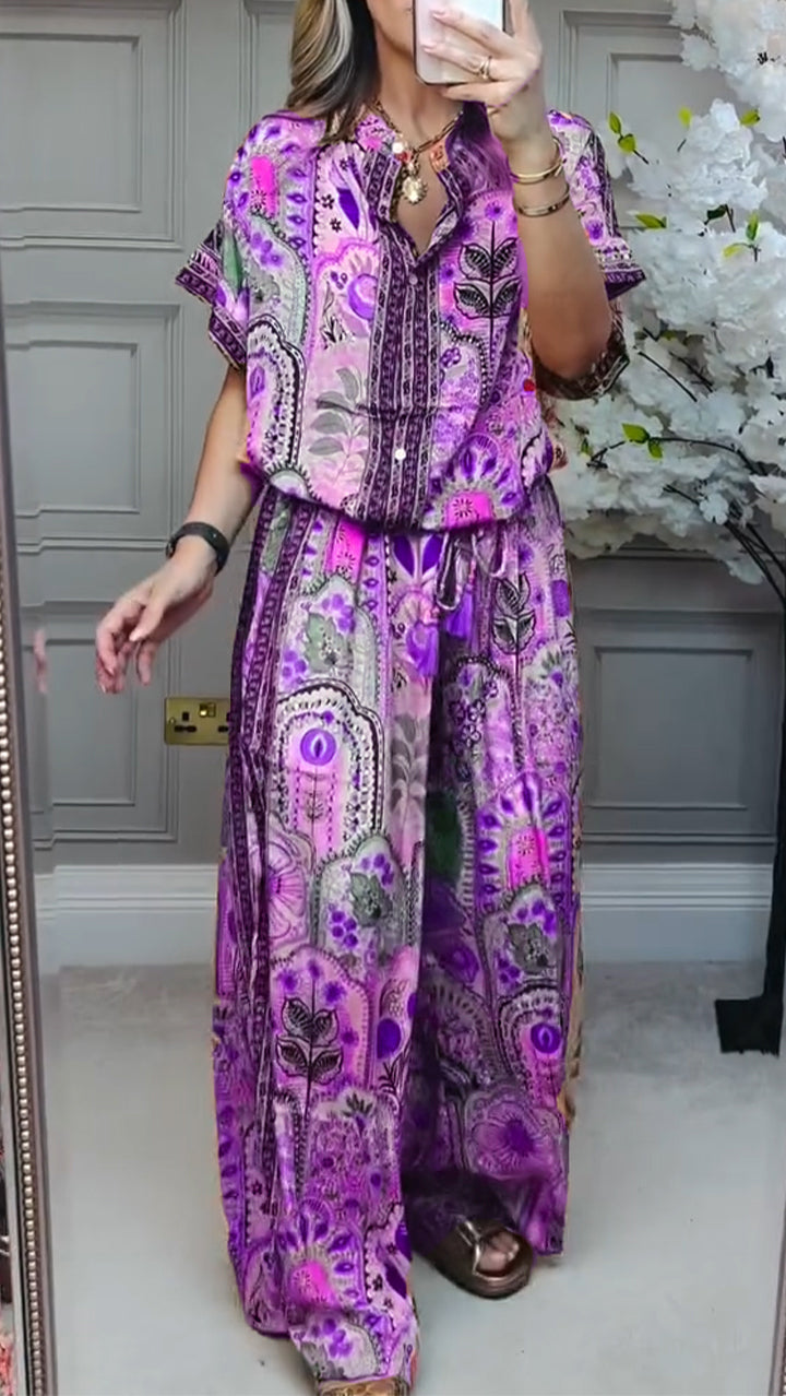 Round Neck Printed Loose Casual Suit – Samberule