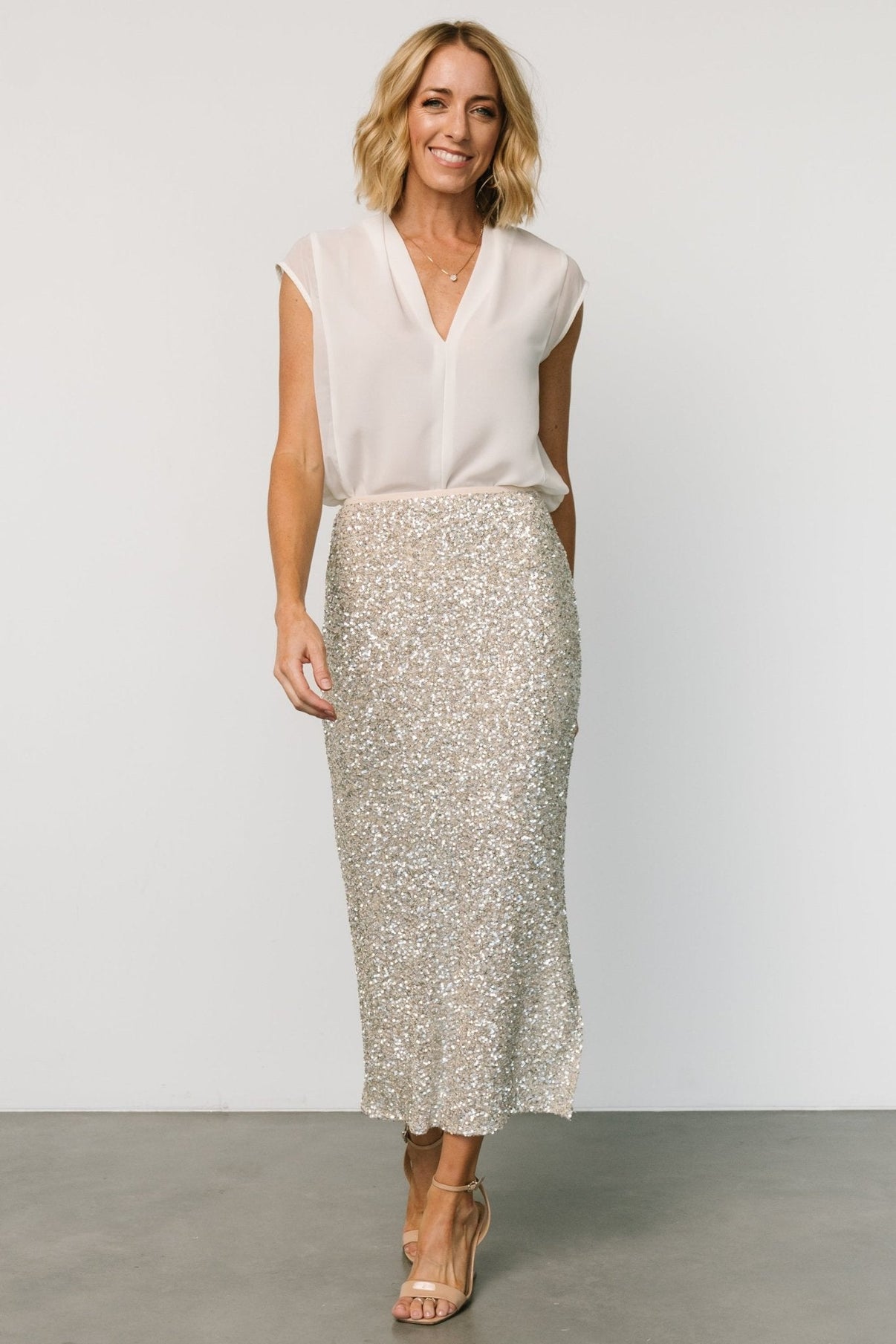 Charmed Sequin Midi Skirt | Champagne – Samberule